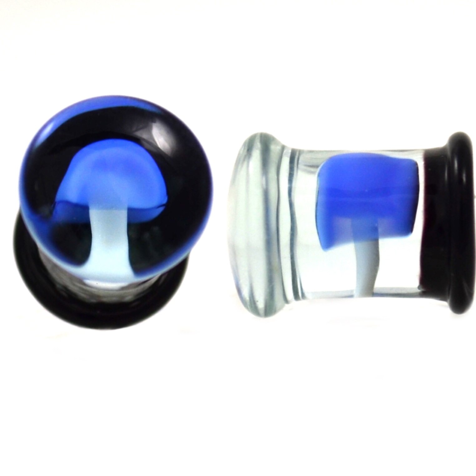 BYB Jewelry Pair of Trippy Blue Mushroom Pyrex Glass Plugs Double Flared Gauges (2g-5/8 2 Gauge (6mm))