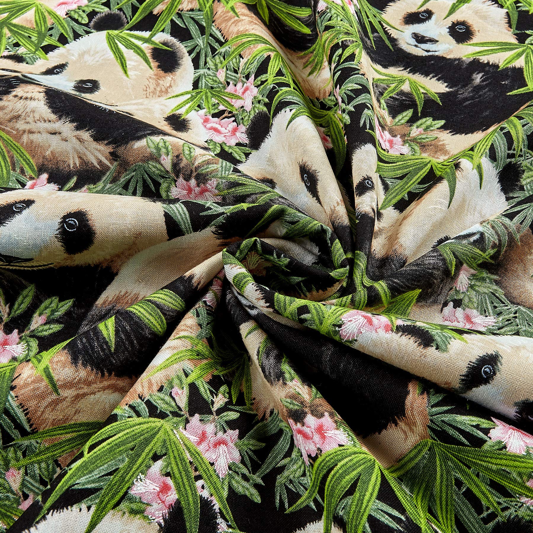 Panda Bears Black, Fabric by the Yard