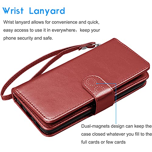 Tekcoo Wallet Case for LG V60 ThinQ/LG V60 ThinQ 5G UW, Luxury PU Leather ID Cash Credit Card Slots Holder Carrying Pouch Folio Flip Cover [Detachable Magnetic Hard Cases] Lanyard [Wine Red]