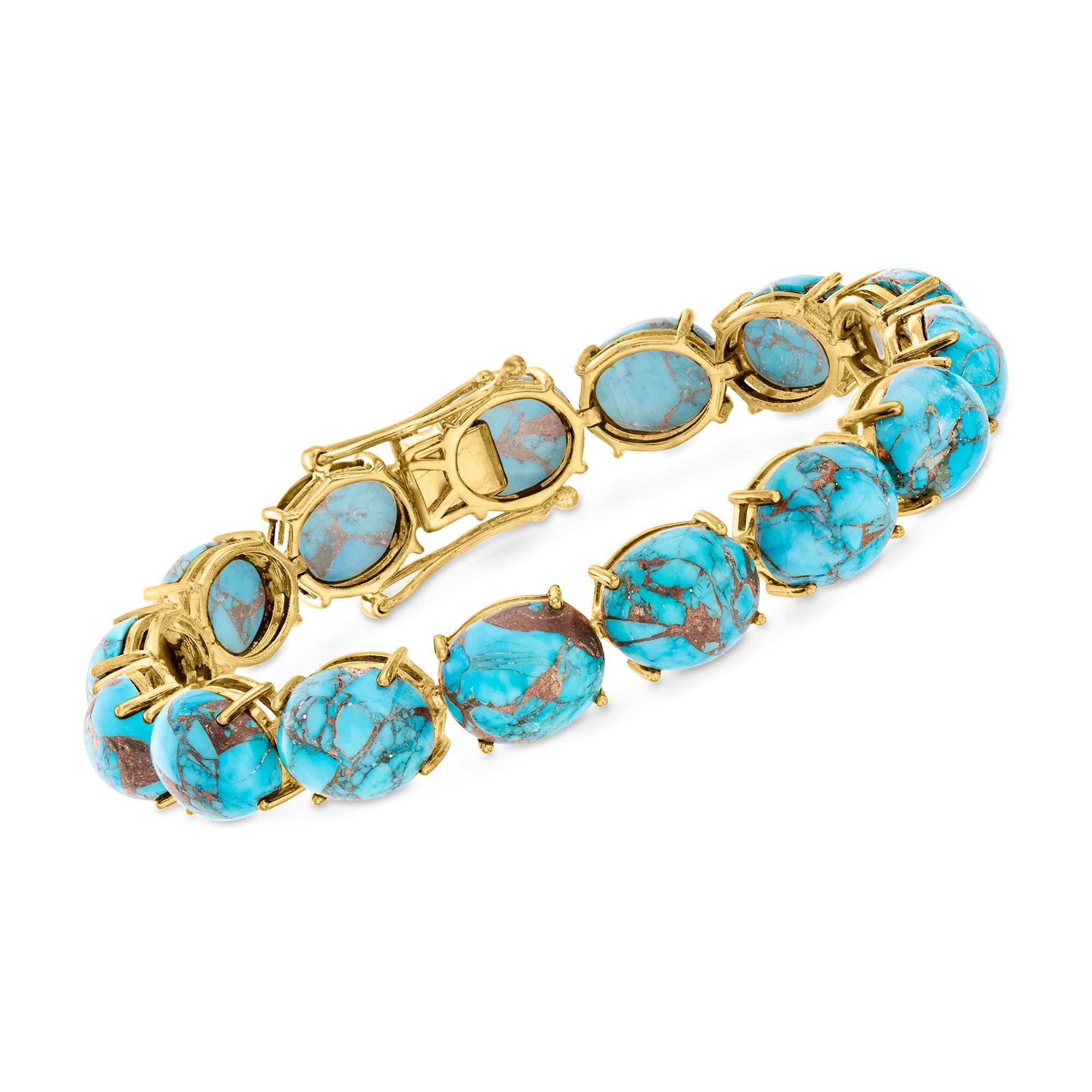 Ross-Simons Turquoise Bracelet in 18kt Gold Over Sterling. 7 inches