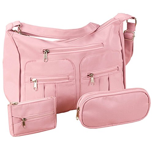Multiple Pocket Crossbody Shoulder Handbag, Microfiber, 3 Piece Set