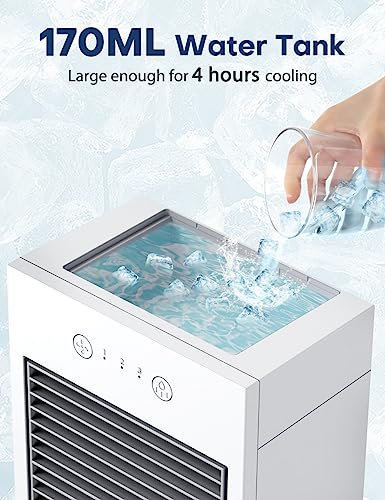 Mini Portable Air Conditioners, 3 IN 1 Evaporative Air Cooler, 2000mAh Battery Powered & USB Rechargeable, 3 Speeds Humidify Air Cooler, Small Air Conditioner Portable for Room Car Office Camping