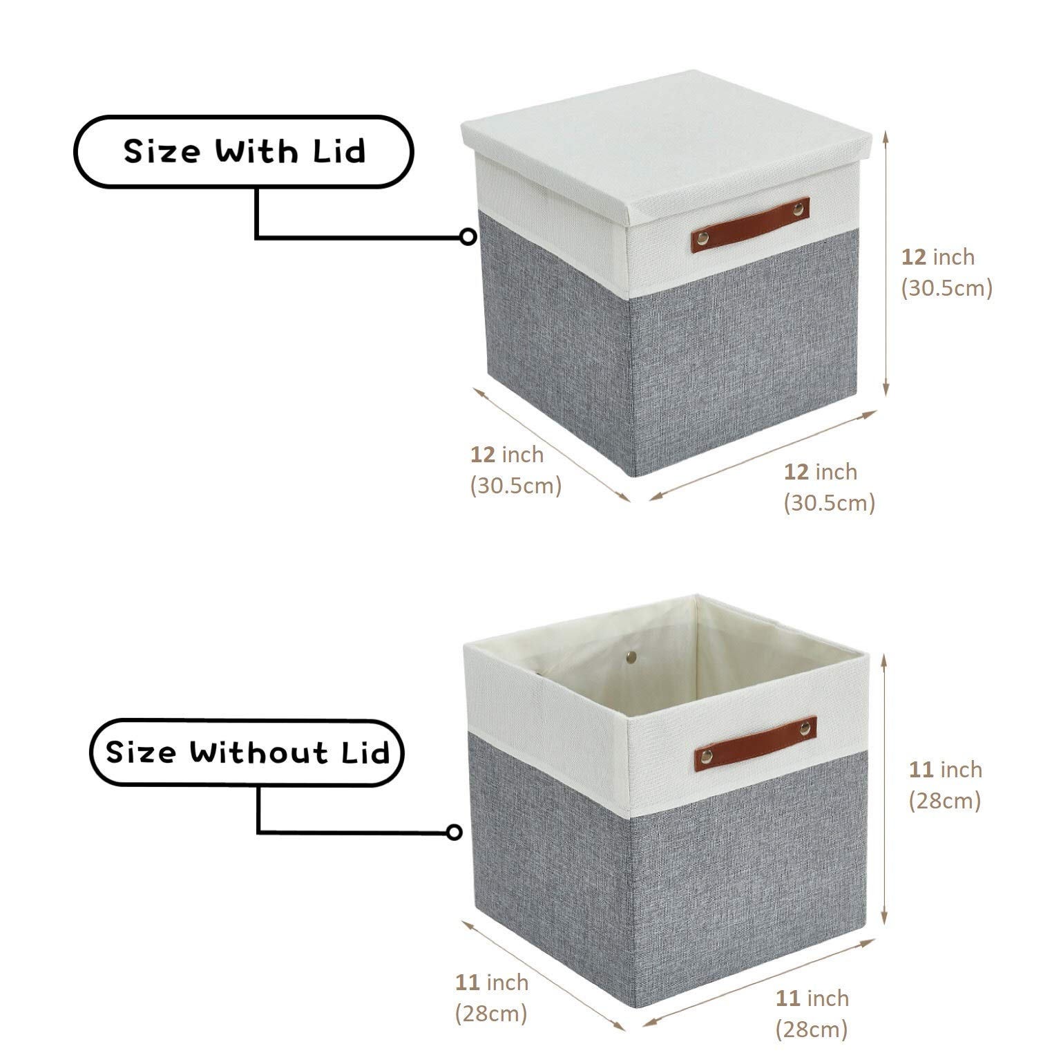 DECOMOMO Storage Cubes with Lid [3-Pack] Large Storage Box, Stackable Storage Bin With Dual Handles for Organizing Toys Books Shelves Office Nursery (Grey and White, 11 x 11 x 11 inch)