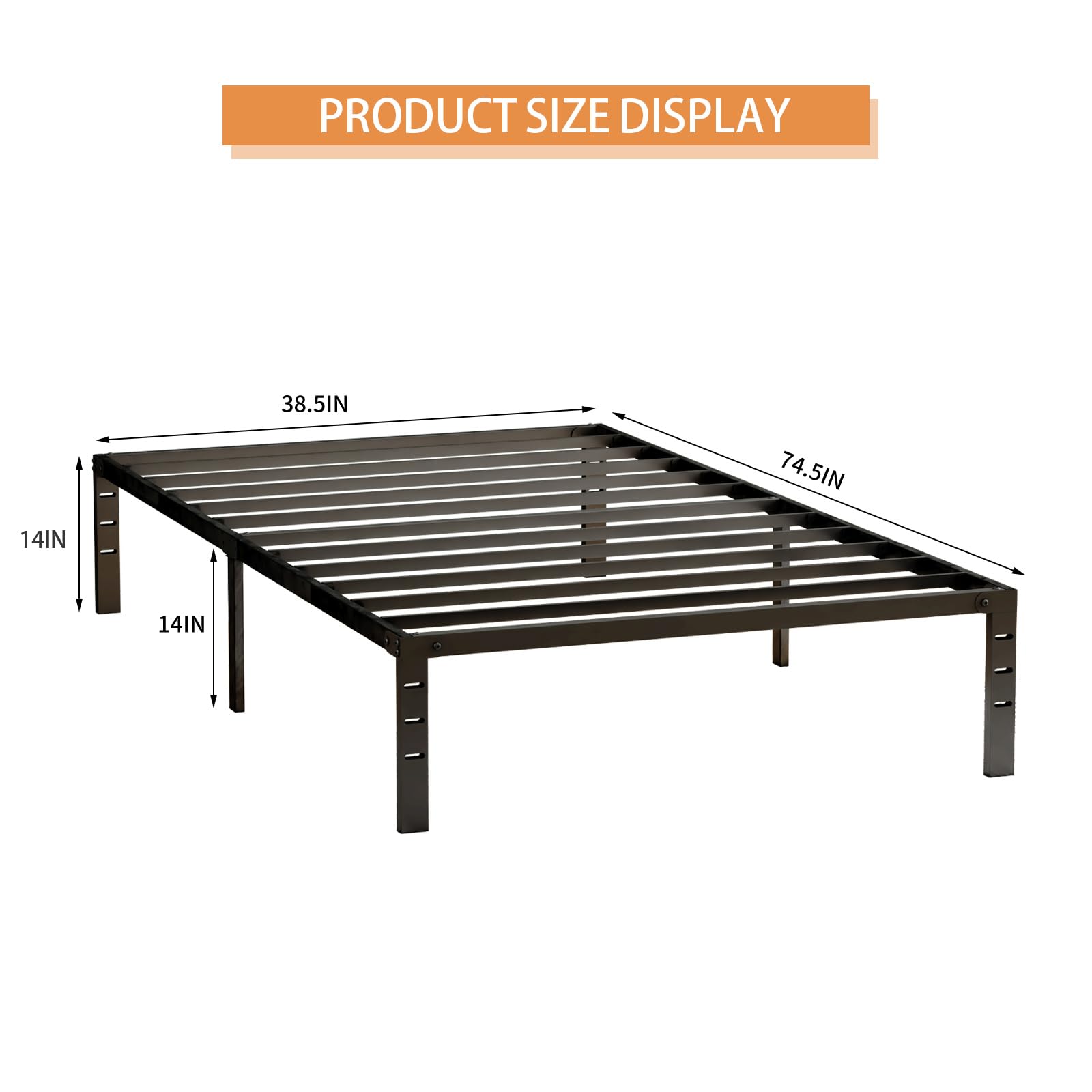 GPDD 14 Inch Twin Size Metal Platform Bed Frame, Heavy Duty Twin Platform Bed Frame No Box Spring Needed, Easy Assembly, Noise-Free, Black