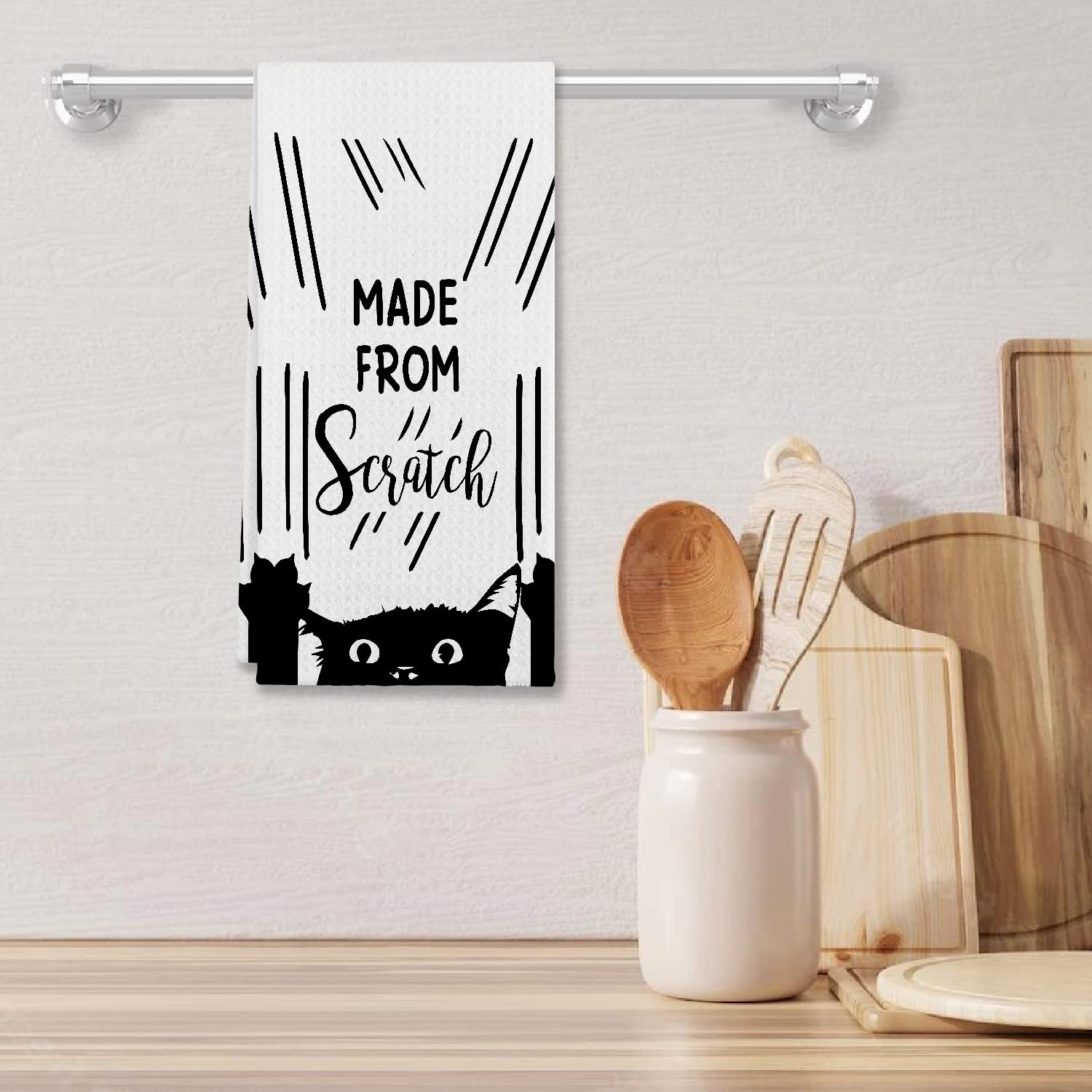 EIONEY Make More Scratch Black Cat Kitchen Towels & Tea Towels, Dish Cloth Flour Sack Hand Towel for Farmhouse Kitchen Decor,24 X 16 Inches Cotton Modern Dish Towels Dishcloths,Gifts for Cat Lovers