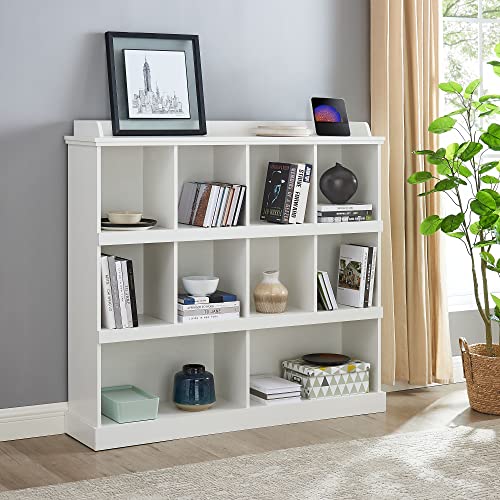UpperHse Living W52 × H48 Barrister Lane Bookcase with 10 Storage Cubbies, Free Standing Bookshelf Library Standard Bookcase for Home Office Living Room Bedroom, Solid White