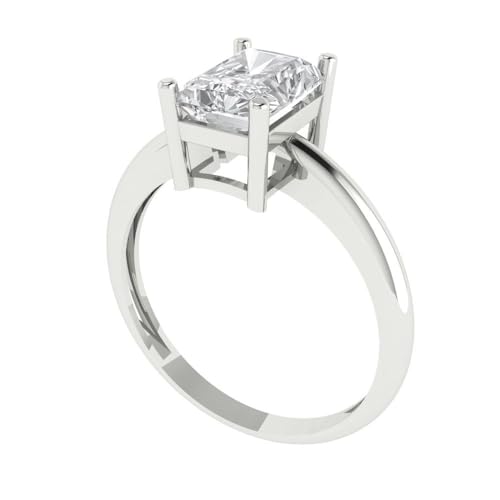 Clara Pucci 1.75 ct Radiant Cut Genuine Lab Grown Diamond SI1-SI2 18K White Gold Solitaire Bridal Wedding Engagement Ring size 6.5