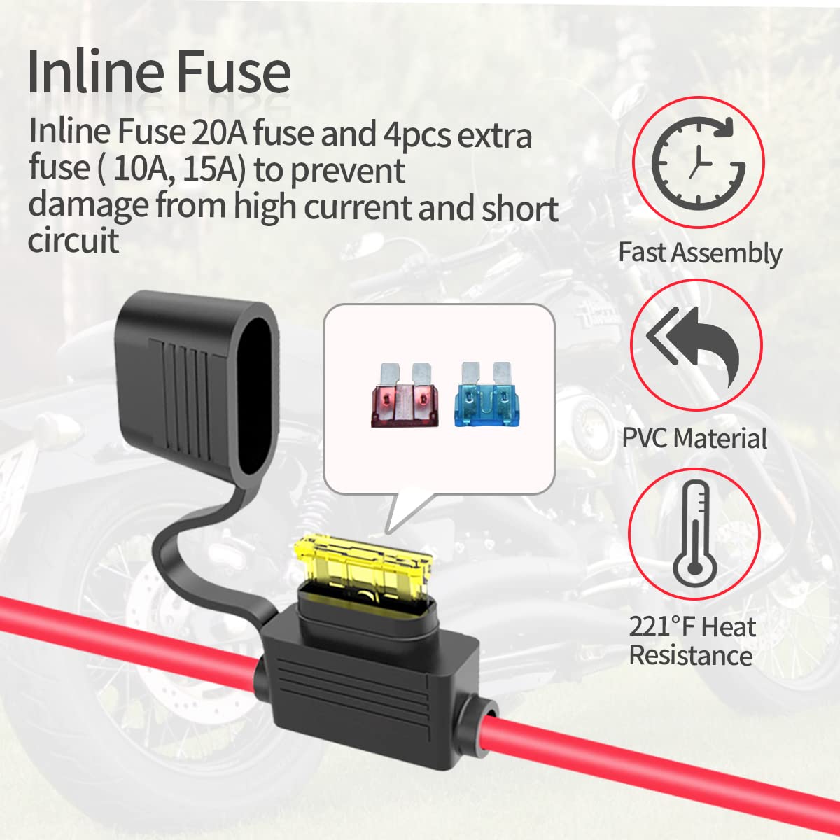 ELFCULB 2FT 14AWG SAE Power Socket Sidewall Port to O Ring Connecters Extension Cord Cable with 10A 15A 20A Fuse Compatible with Solar Generator Battery Charger,for Solar Accessories