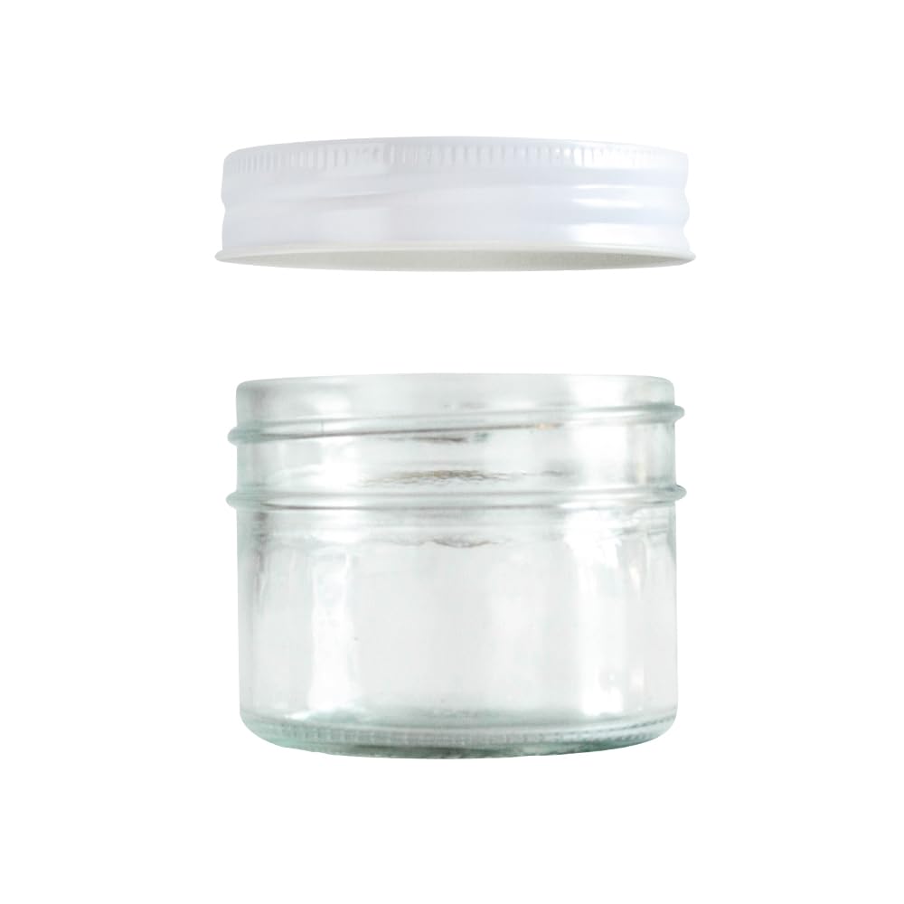 GPK4ALL 4oz Mason Jar Canning Jar with Regular Mouth, Silver Single Piece Lid, Pack of 12 (White)