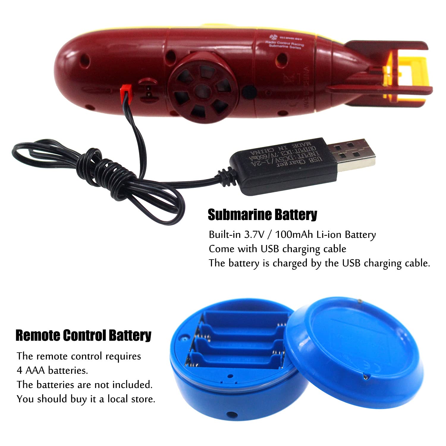 Tipmant Mini RC Submarine Toy Remote Control Boat Underwater Electric Diving Water Fish Tank Kids Birthday Gift (Yellow)