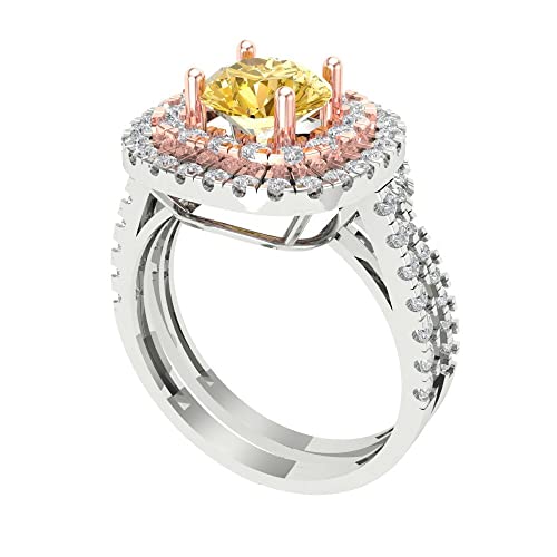 Clara Pucci 1.95 carat Round Cut Halo Solitaire Yellow Moissanite Bridal Wedding Anniversary Ring Band set 14k White Rose Gold 3.75