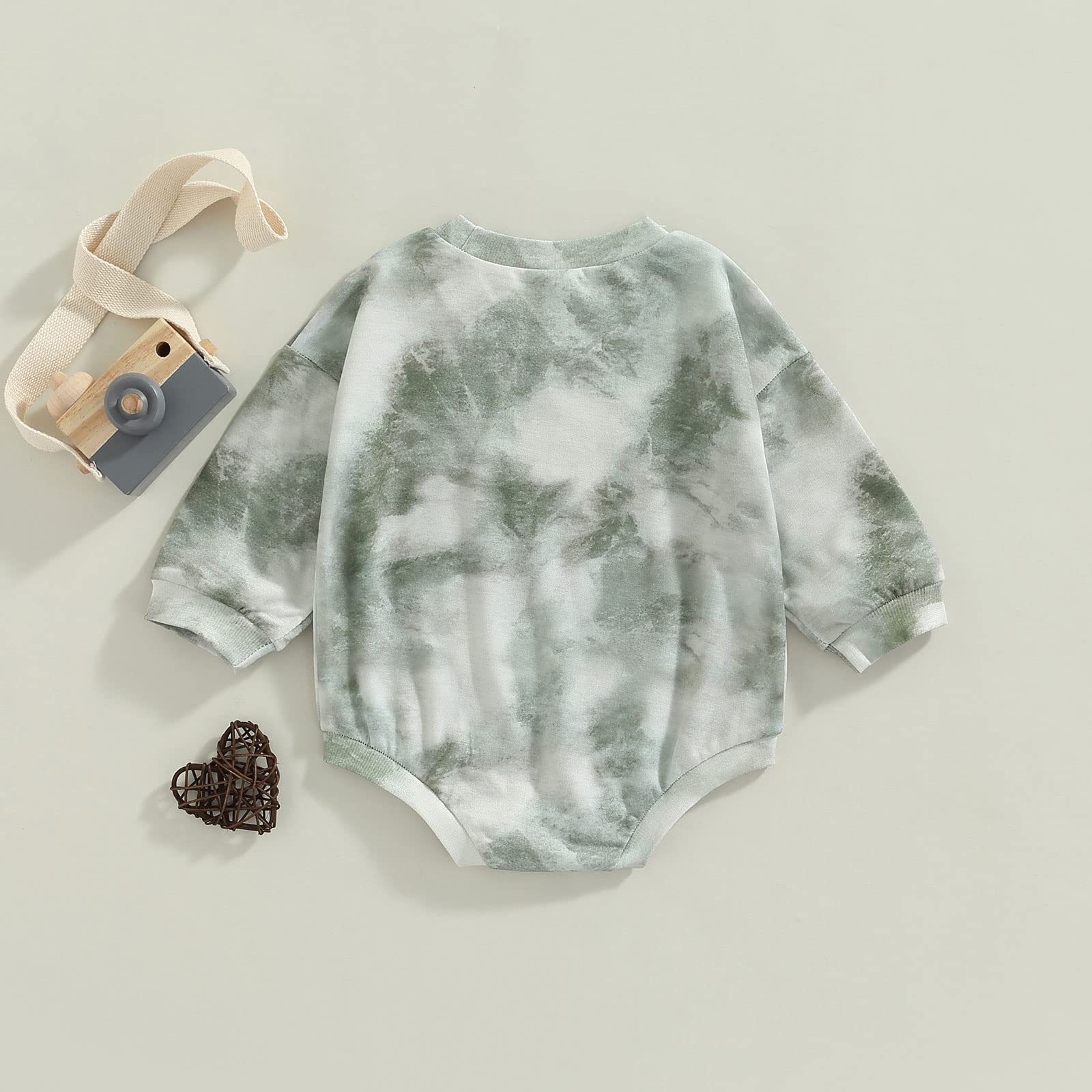 Endorothii Infant Baby Boy Girl Fall Clothes Tie Dye Sweatshirt Romper Oversized Crewneck Bodysuit Long Sleeve Outfit (Green Tie Dye, 6-12 Months)