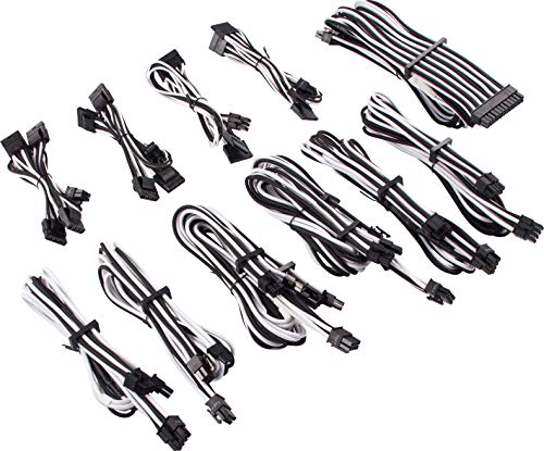 CORSAIR Premium Individually Sleeved PSU Cables Pro Kit – White/Black, 2 Yr Warranty, for Corsair PSUs