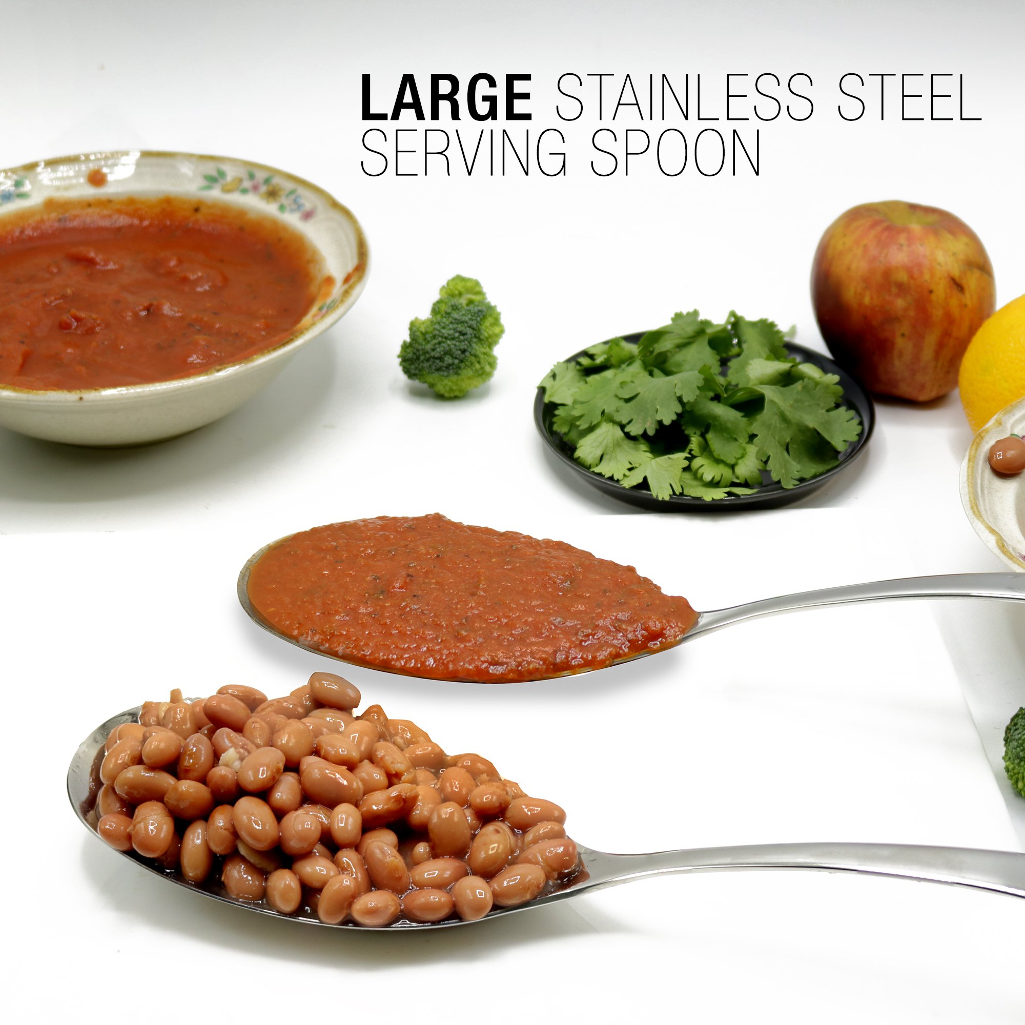 Large Buffet Serving Spoons - MIJIG Set of 2 Custom Designed Mirror-Polished Stainless-Steel Utensil Set for Homes, Hotels & Party Planners β Dinner Flatware Set with Exquisite Packaging