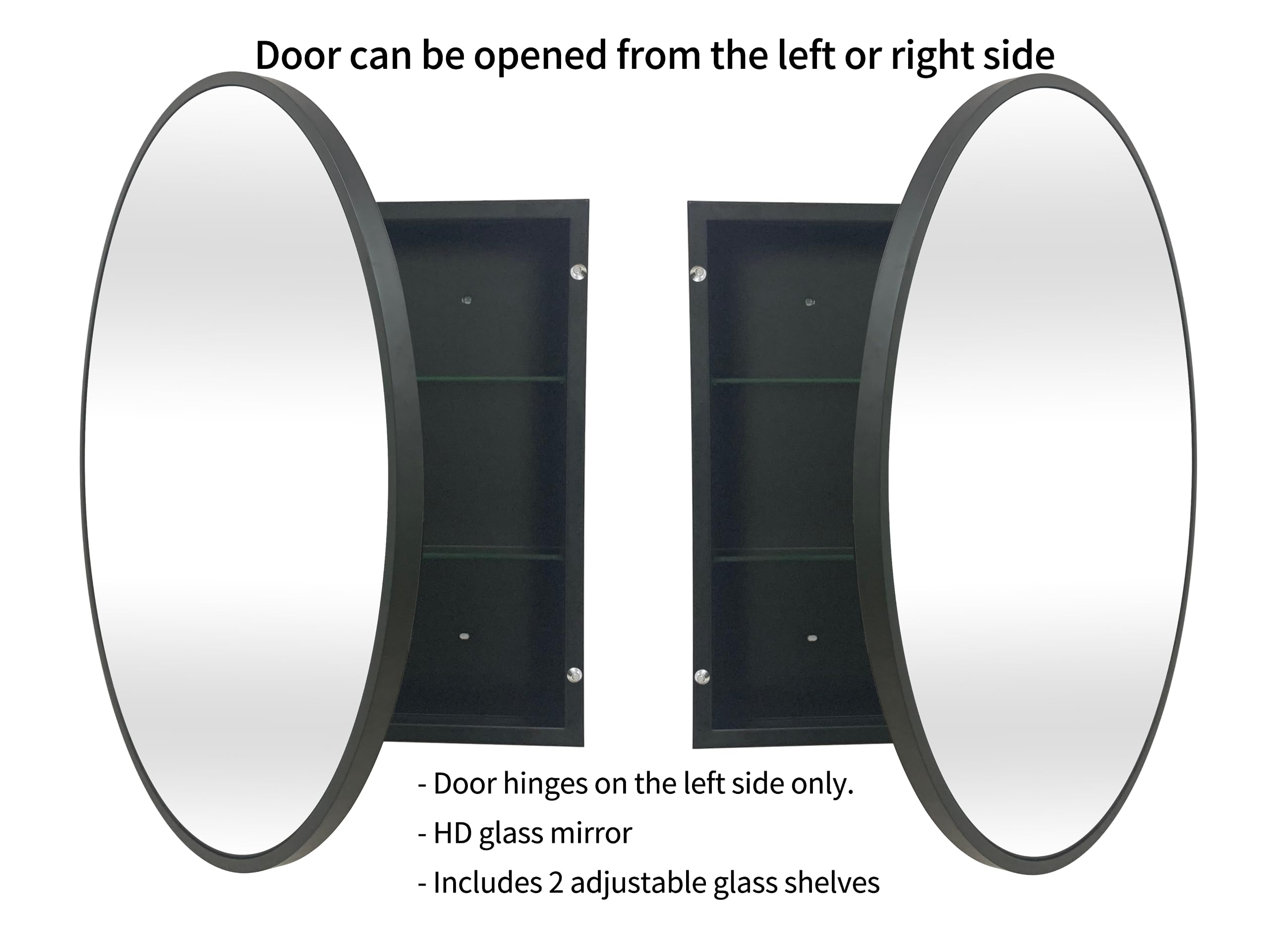 HESONTH 28 x 28 Inch Round Medicine Cabinet Circular Bathroom Mirror Cabinet | Wall Surface Mounted Storage Cabinet | with Farmhouse Black Framed Mirrored Door