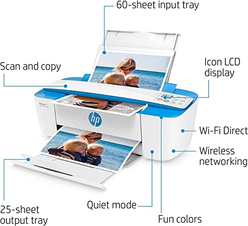 HP DeskJet Wireless Color Inkjet Printer All-in-One with LCD Display - Print Scan Copy and Mobile Printing Ultra Compact NeeGo 6 ft Printer Cable, Blue