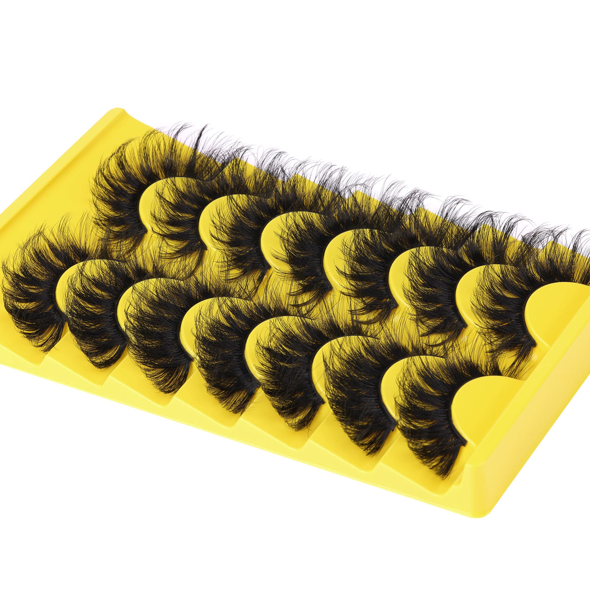 False Eyelashes Fluffy Lashes Dramatic Long Faux Mink Lashes Wispy 6D Volume Fake Eyelashes Thick Strip Big Cat Eye Lashes Pack 7 Pairs By GVEFETIEE
