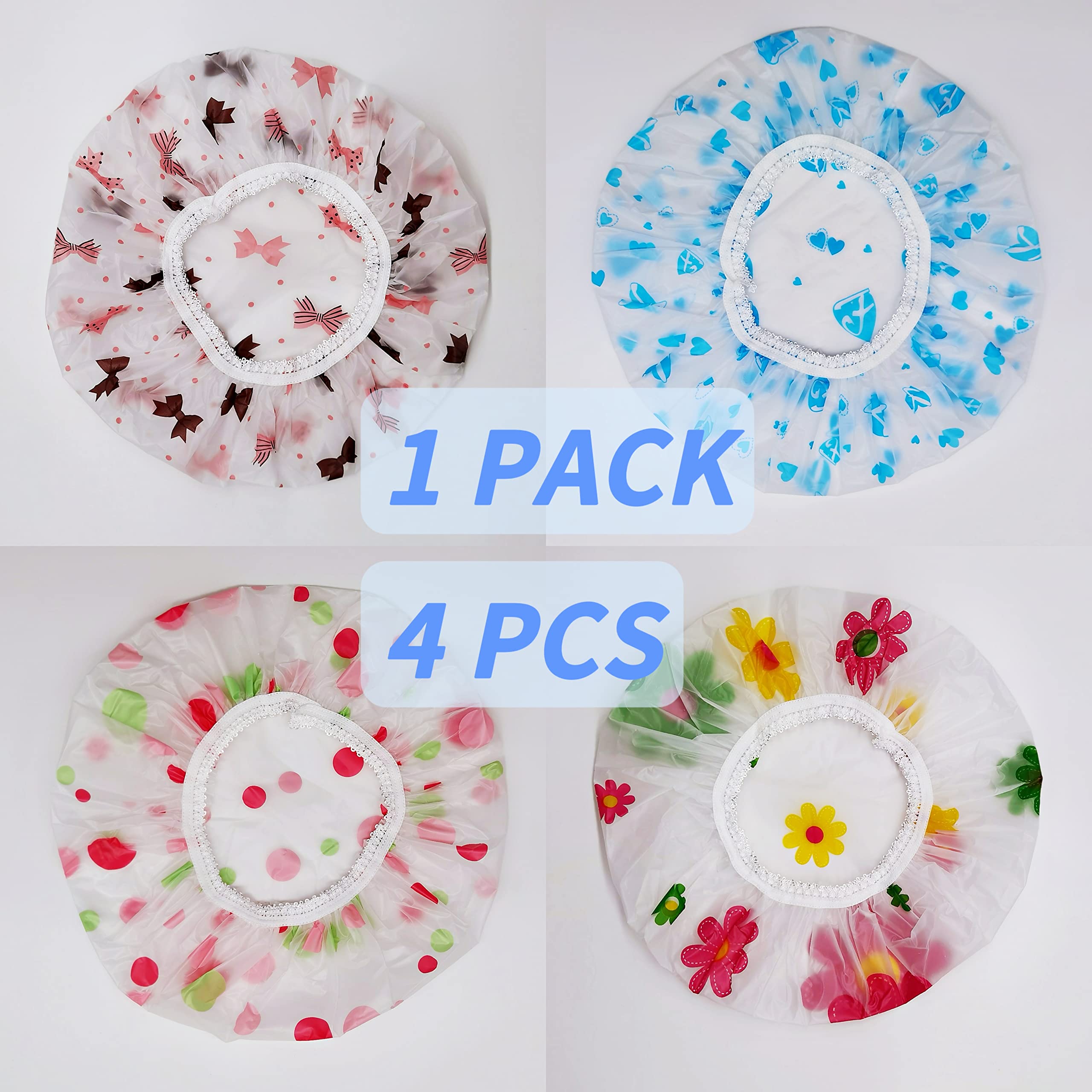 Enuan 4 PCS Waterproof Shower Cap,Elastic Reusable EVA Plastic Bathing Hair Cap for Beauty Salon Spa