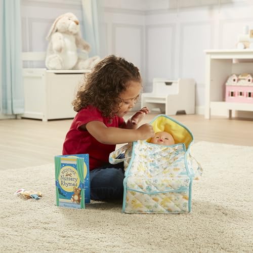 Melissa & Doug Mine to Love Bassinet Play Set Portable Carrier for Dolls with Crinkle Toy, for 3+ years, Nursery Rhyme Book