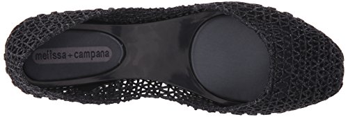 Melissa Women's Campana Papel Vii Ballet Flat, Black Glitter, 5 M US