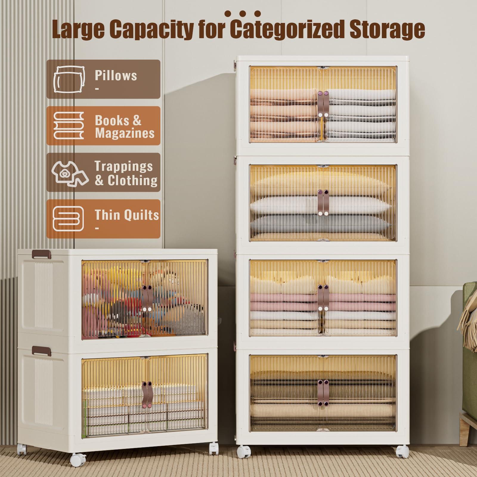 CTSNSLH 【Double-Opening Doors】 102 Qt Large Storage Bin with Lid - Ideal Plastic Organizer for Living Room, Bedroom, and Toy Room. Foldable, Stackable Box for House Organizing - 2 Tier