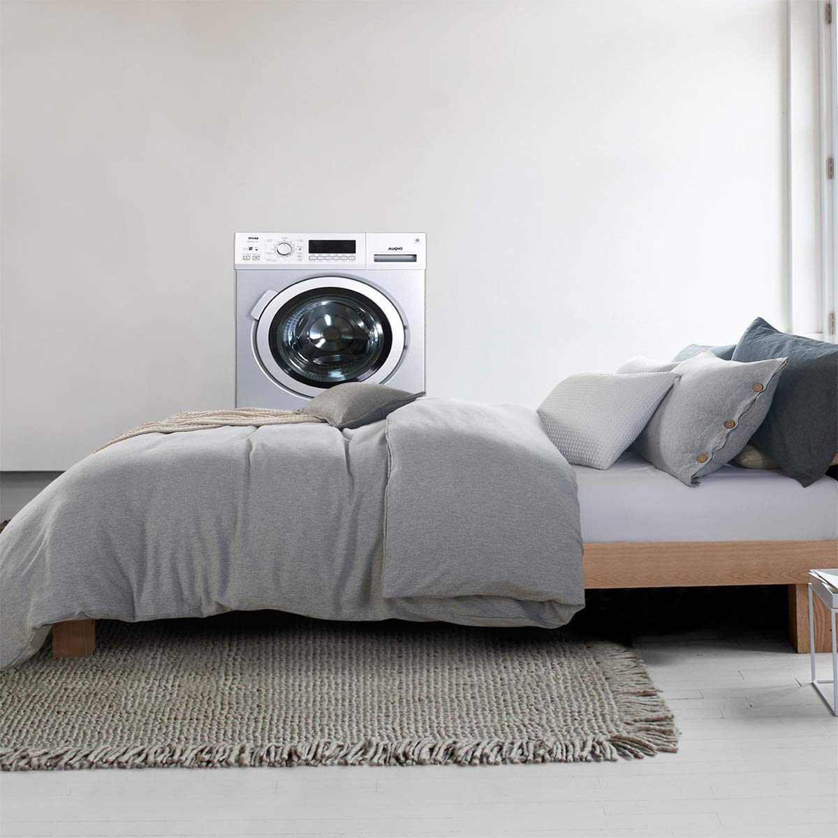 MUKKA Duvet Cover Set King Size Heather Grey Coconut Button Closure Linen Like Chambray Modern Style Elegant Soft King Duvet Cover Luxury& Breathable Covers (104 * 90 inches)