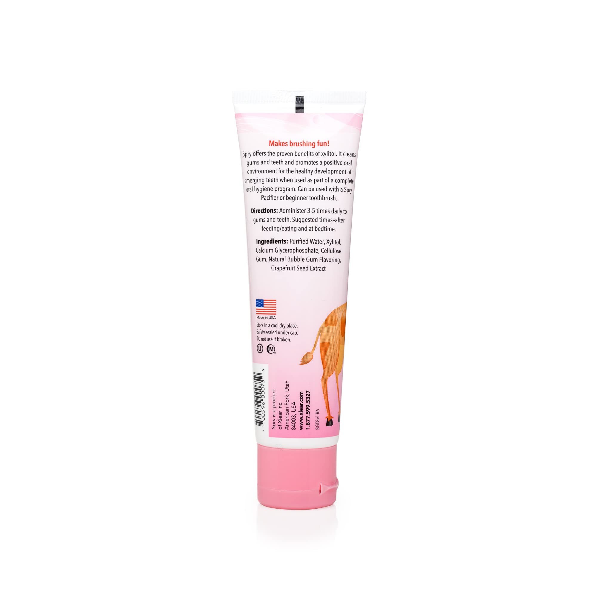 Spry All Natural Kids Fluoride Free Toothpaste Tooth Gel with Xylitol, Age 3 Months and Up Kids Toothpaste, Bubble Gum 2 Fl Oz (Pack of 1)