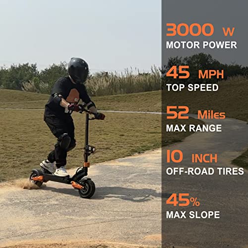 MetaMoov ZO08 Electric Scooter Adults, 3000W Dual Motors, 45 Mph Top Speed, 52 Miles Range, Dual Hydraulic Disk Brake Dual Shock Absorption 10" All Terrain Tires Fast E Scooter for Adults