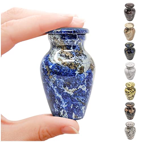 Small Keepsake Cremation Urn for Human Ashes Aluminum with Marble Finish | Mini Metal Sharing Personal Funeral Urn for Pet or Human Ashes (Blue Agatha)