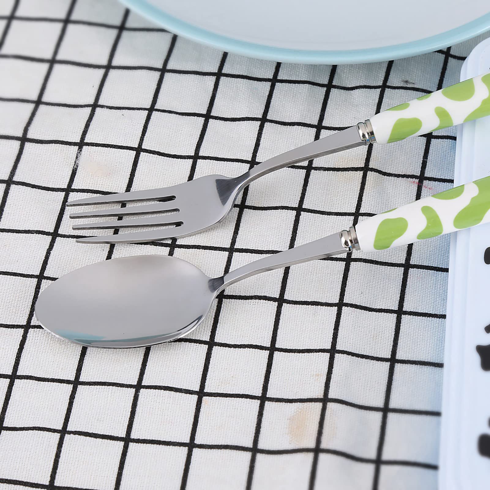Children Flatware Set, Stainless Steel Fork Spoon with Storage Box Dinner Utensils Spoon Fork Set with Travel Case Toddler Travel Utensils for Kids Toddlers (Green)