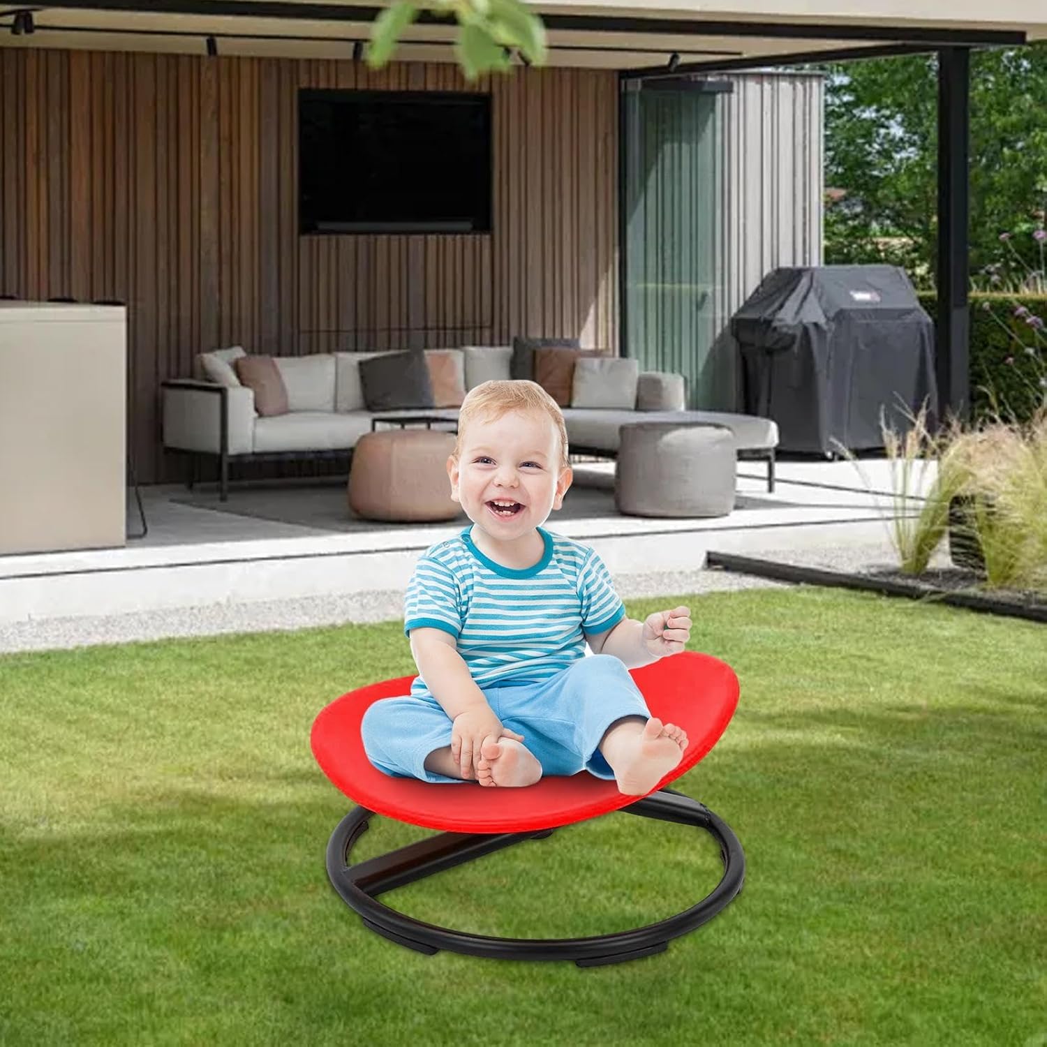 Generic Autism Kids Swivel Chair,Sensory Spinning Chair,Sit and Spin Chair Training Body Coordination,Kids Spinning Chair Metal Base Non-Slip Chair (Red)