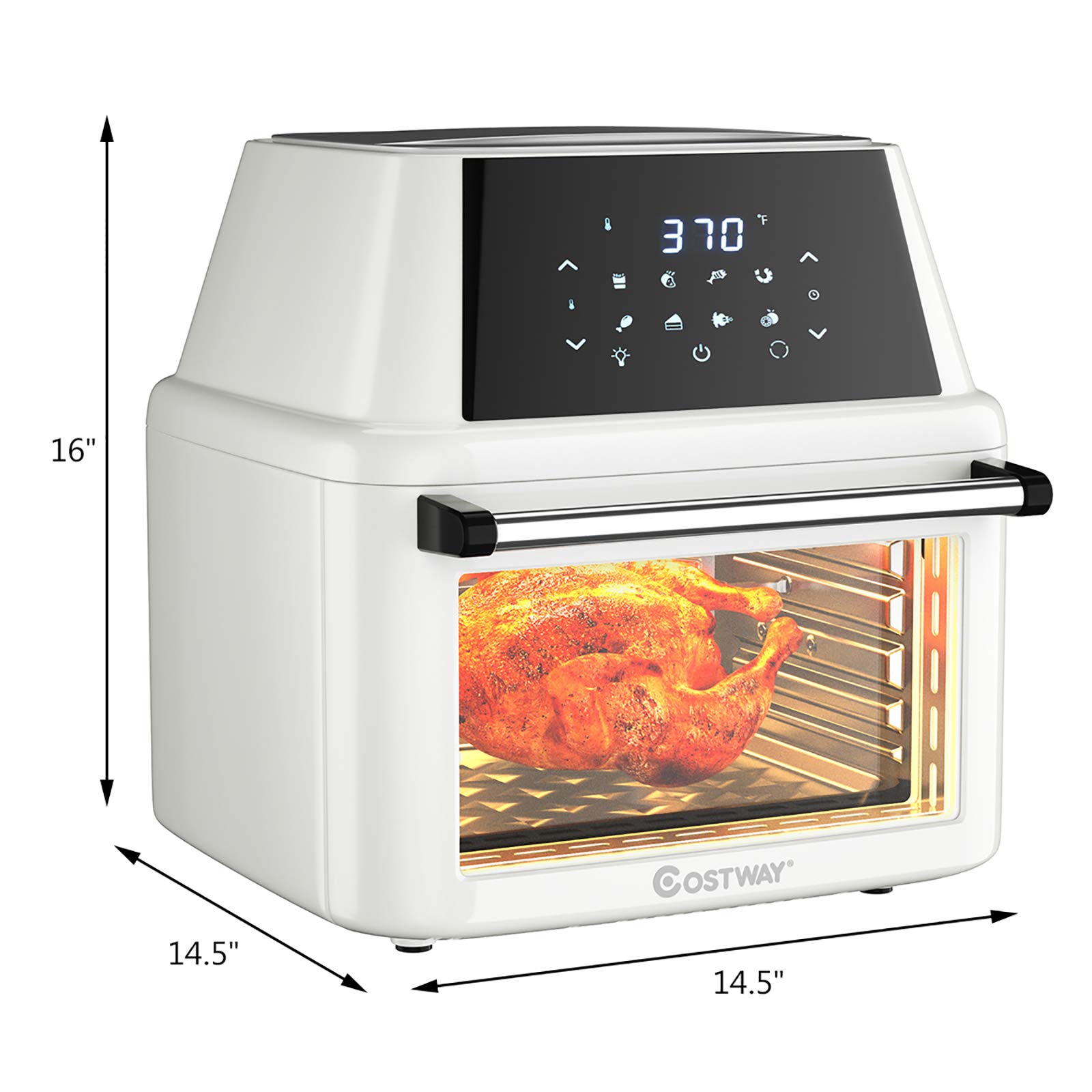 COSTWAY 8-in-1 Air Fryer Oven, Multifunctional Programmable 19QT Cooking Oven with 10 Accessories, Rotisserie, 8 Pre-set Recipe, LED Digital Touchscreen, Viewing Window, 1800W (White)