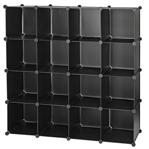 ZENY Cube Storage Organizer, 16-Cube Closet Organizer Storage Shelves, Modular Bookcase, DIY Plastic Modular Closet Cabinet, Book Shelf for Bedroom Living Room Office, Black