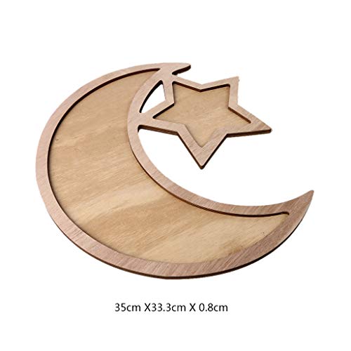 Cuawan Crescent Moon Plate Ramadan Wooden Tray Moon Ramadan Decorations Jupiter Tableware Eid Mubarak Party Breakfast Tableware Breakfast Dinner Dessert Pastry Display Stand Decoration