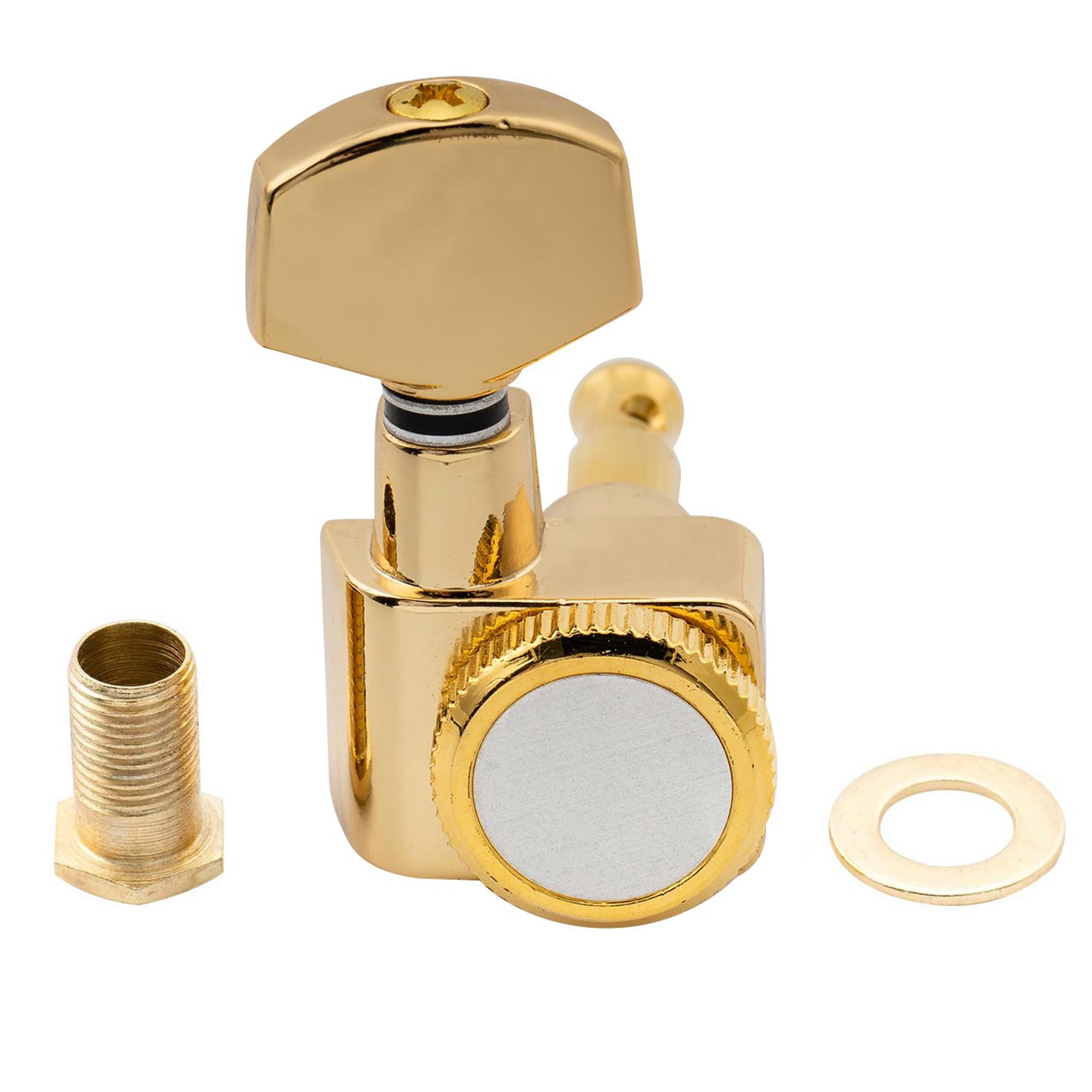 Musiclily Pro 6-in-line 2-pins Guitar Locking Tuners Machine Heads Tuning Pegs Keys Set for Fender Strat/Tele, Gold