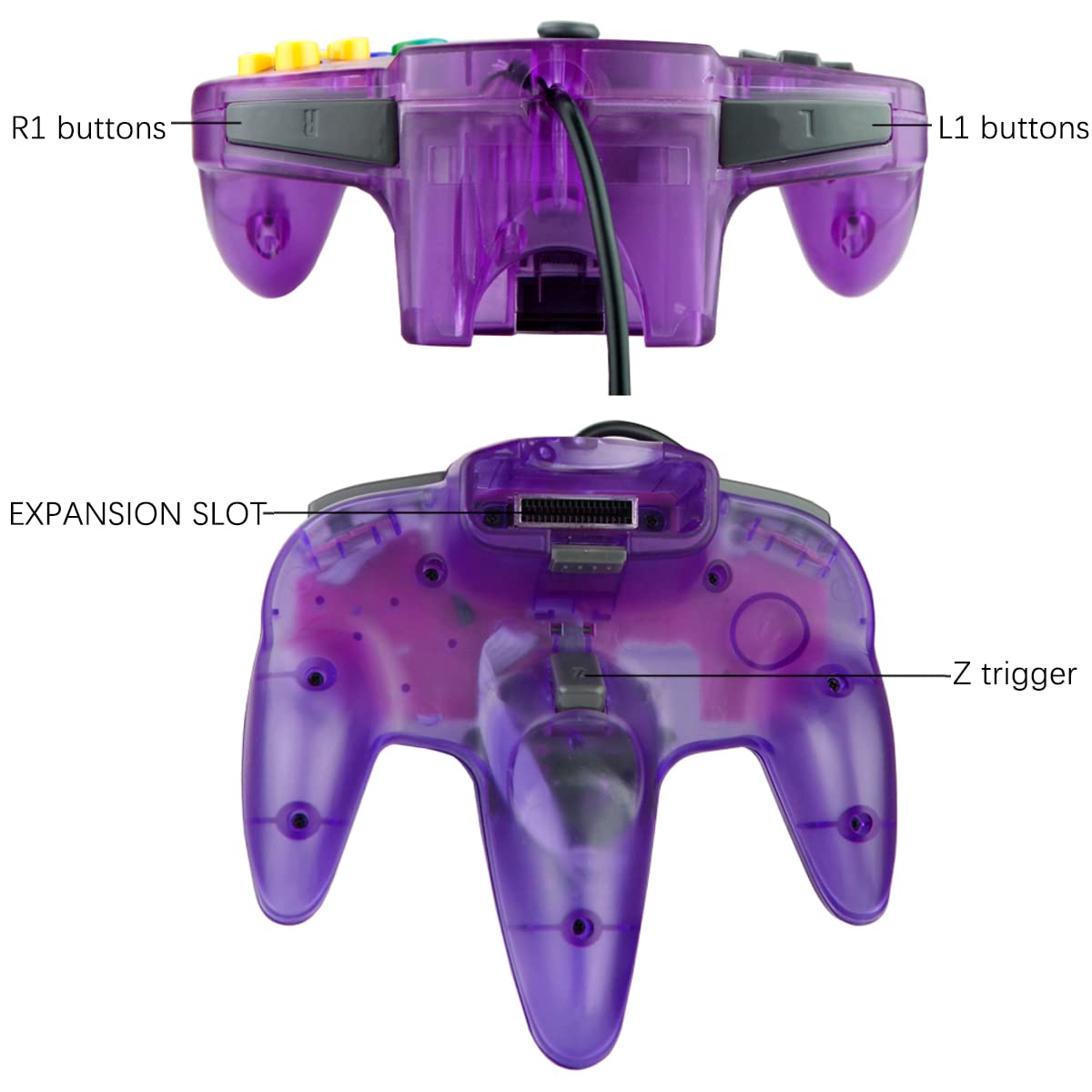 ZeroStory Classic N64 Controller, Wired N64 Controller Joystick with 5.9 Ft N64 AV Cable for N64 Video Game Console (Transparent Blue and Transparent Purple)