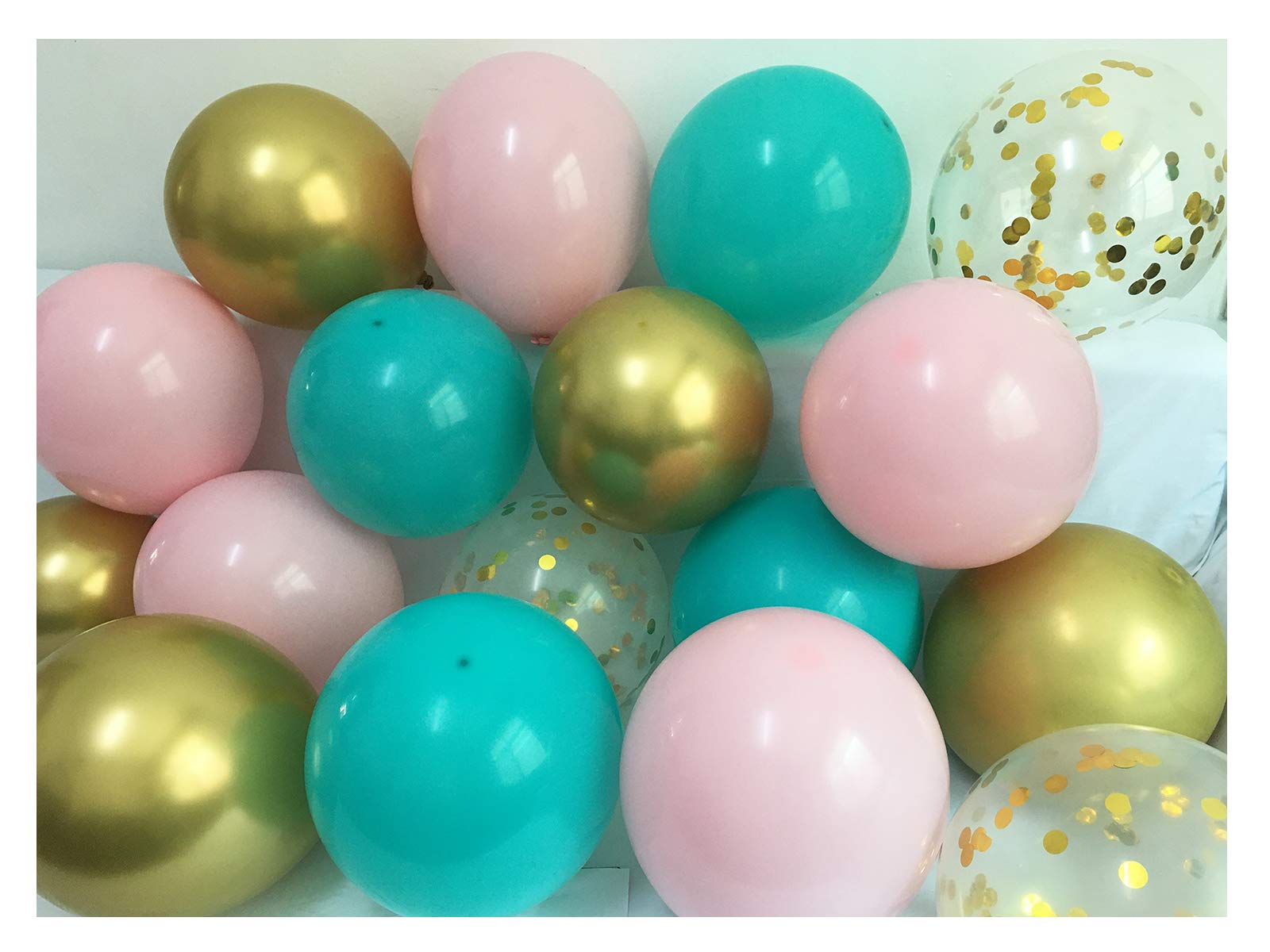 Pastel Color balloons Teal Pink - Bamonos Chrome Gold Confetti Balloons for Birthday Girl Baby Bridal Shower Party Decorations Supplies 12inch 50packs