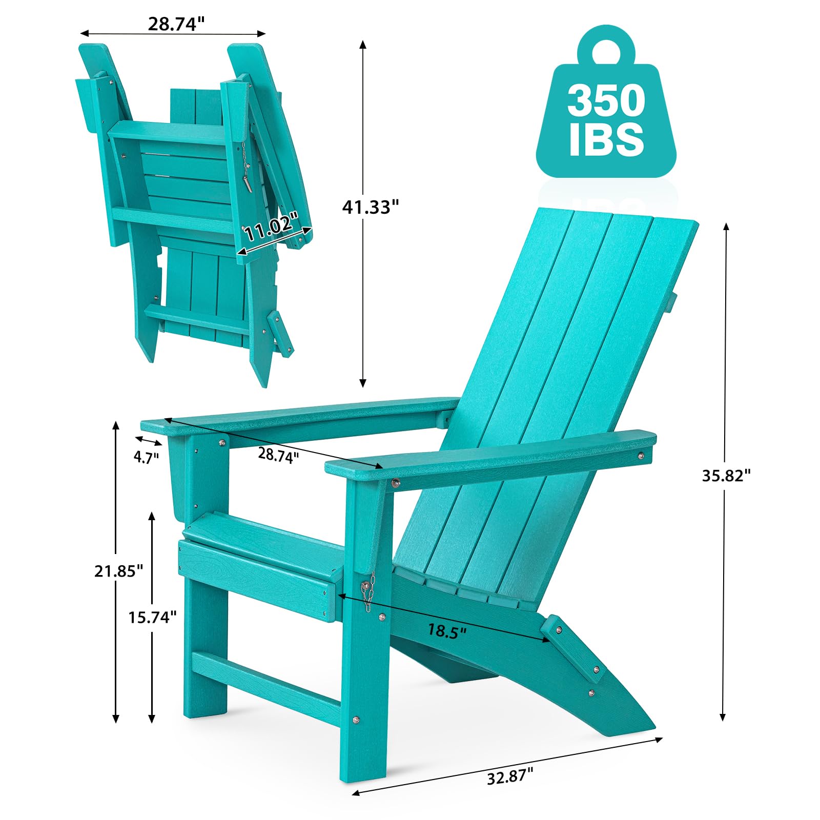 Folding Adirondack Chair set of 2 HDPE Outdoor Adirondack Chair All Weather Resistant Foldable Fire Pit Chairs for Patio Front Porch Pool Garden Deck Fire Pit Outside, Light Grey