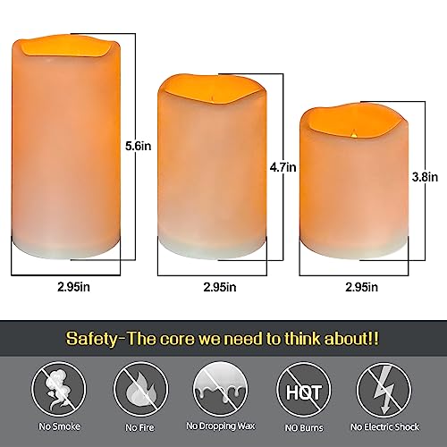 FMIX Flameless Candles with Remote, 3 Pack (Included 6 Batteries) Led Candles with Timer Battery Operated Candles,Outgdoor Electric Candles Flickering,Flameless Pillar Candles.