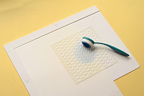 Waffle Flower Stencil Mat - Matte White Silicone Craft Mat w/Storage Bag for Ink Blending. Non-Slip, Waterproof, Heat-Resistant, Non-Stick and Non-Reflective. 9x12" Open Edge for Bigger Media Sizes.