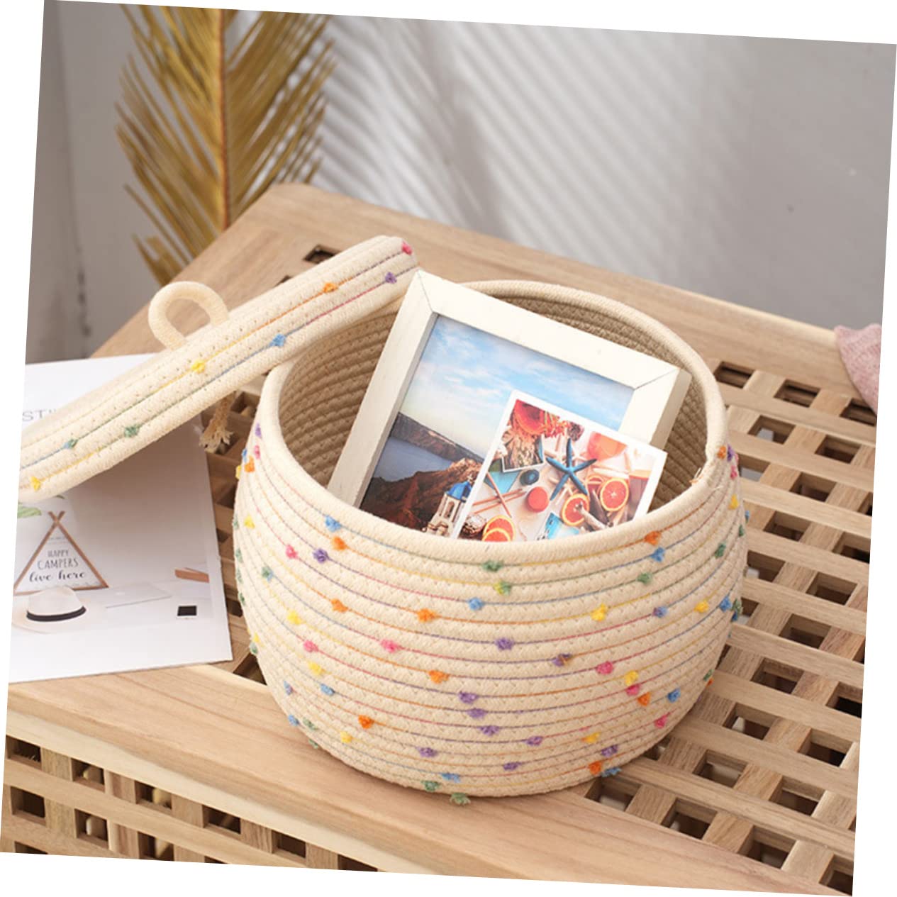 CHILDWEET Rope Storage Basket Round Storage Basket Small Baskets for Shelves Laundry Basket Woven Round Rattan Boxes Woven Storage Bin Rattan Storage Baskets Home Supplies Bedroom Organizer