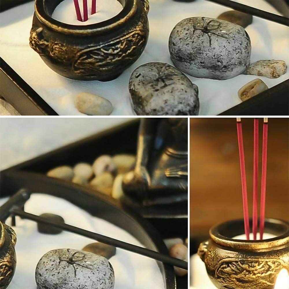 Royal Brands Zen Garden with Buddha, Rake, Rock Candle, and Incense Holder β Peace and Tranquility (9"x6"x7")