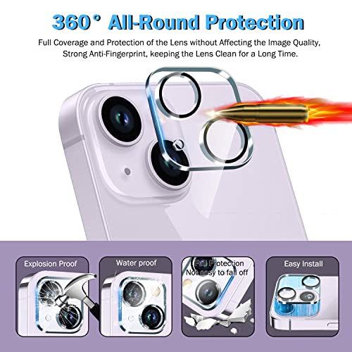 QHOHQ 3 Pack Screen Protector for iPhone 14 Plus 6.7 Inch with 3 Pack Tempered Glass Camera Lens Protector, Ultra HD, 9H Hardness, Case Friendly [Easy to Install Frame]
