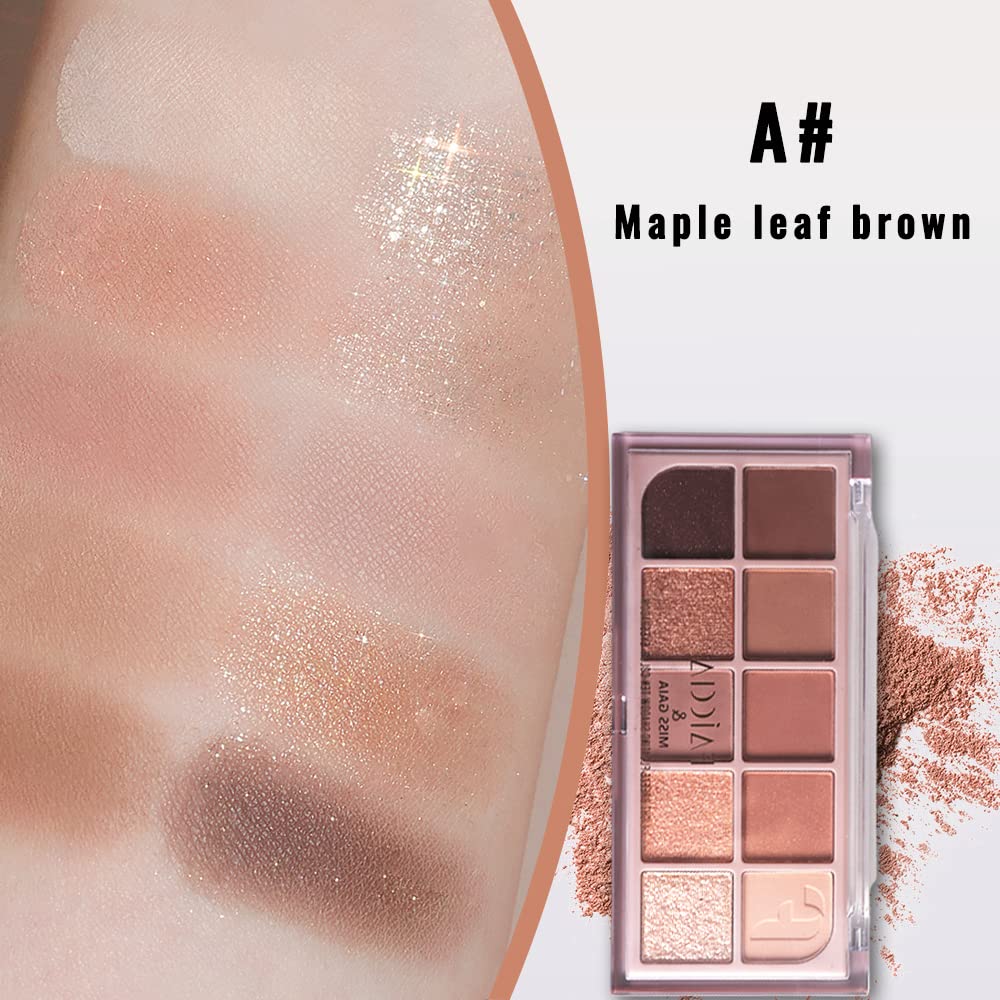 Erinde 10 Color Eyeshadow Palette Makeup - Matte Shimmer Glitter Eye Shadow, Ultra-Blendable, High Pigmented, Naturing-Looking, Neutral Nude Eyeshadow Palette with Professional Brush, Maple Leaf Brown