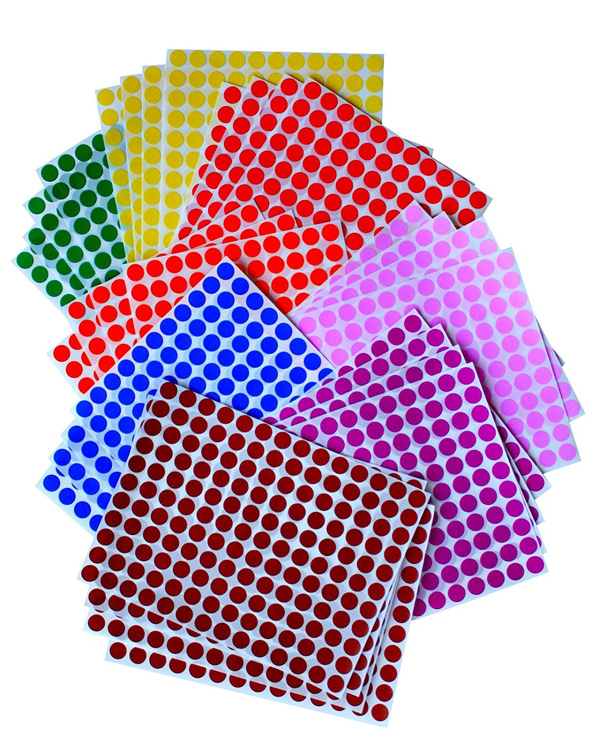 Royal Green Kids Colored Round Dots 3/8 “ inch 8 Colors - 32 Sheets - 10mm - Arts, Crafts, Fun and Games Stickers - 4832 Pack