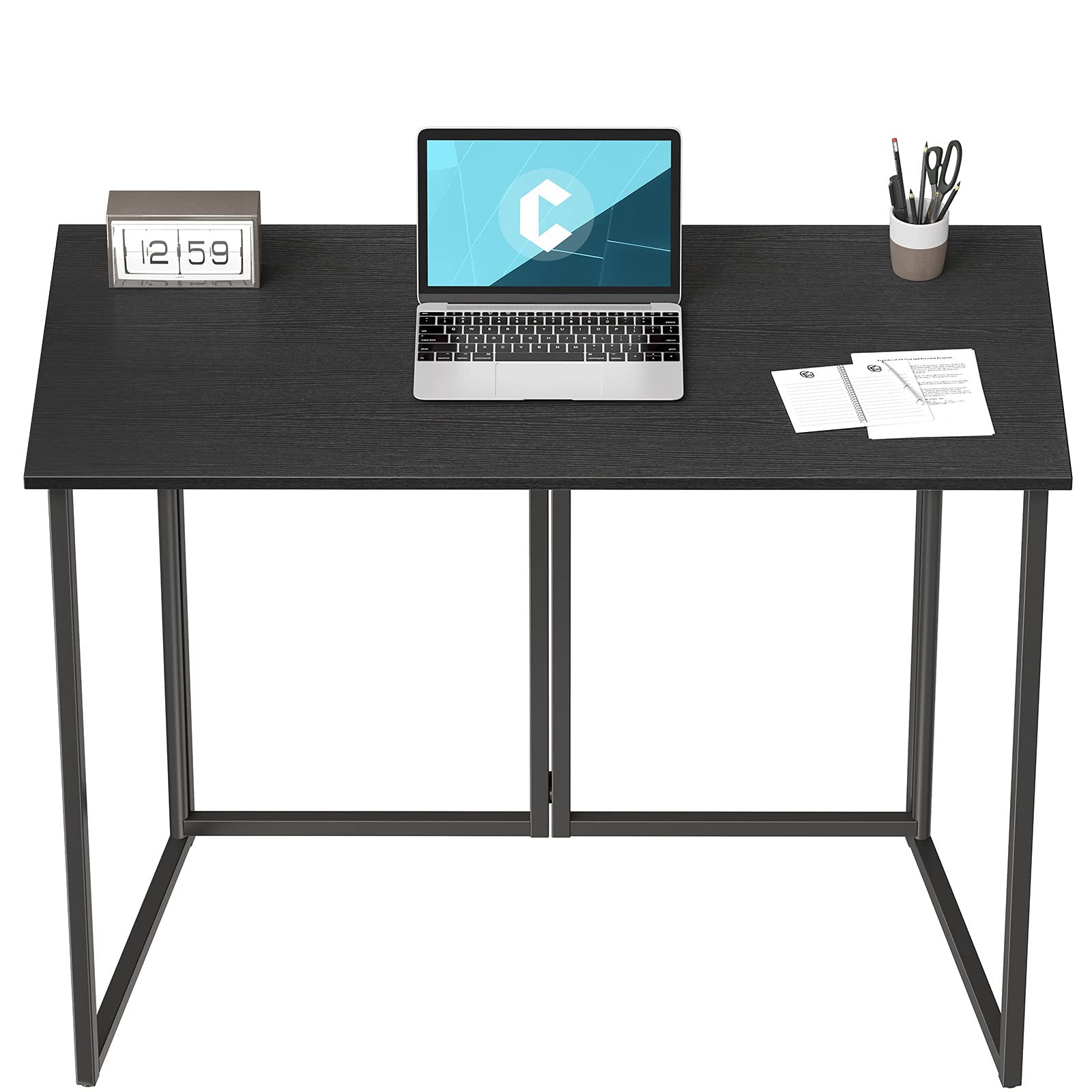 Cubiker 40" Folding Computer Desk,Small Home Office Laptop Work Desk,Study Writing Table,No-Assembly,Foldable and Portable Design,Black