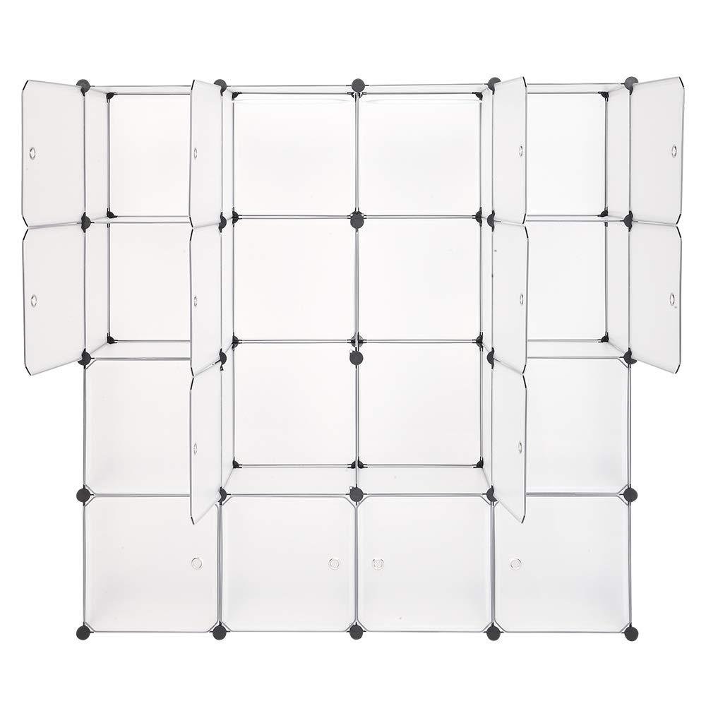 VINGLI Portable Closet Wardrobe, Cube Storage Organizer, Plastic Storage Closet, Shelf Unit, DIY Cube Shelves with Doors and Hanging Rods, 15 Cubes