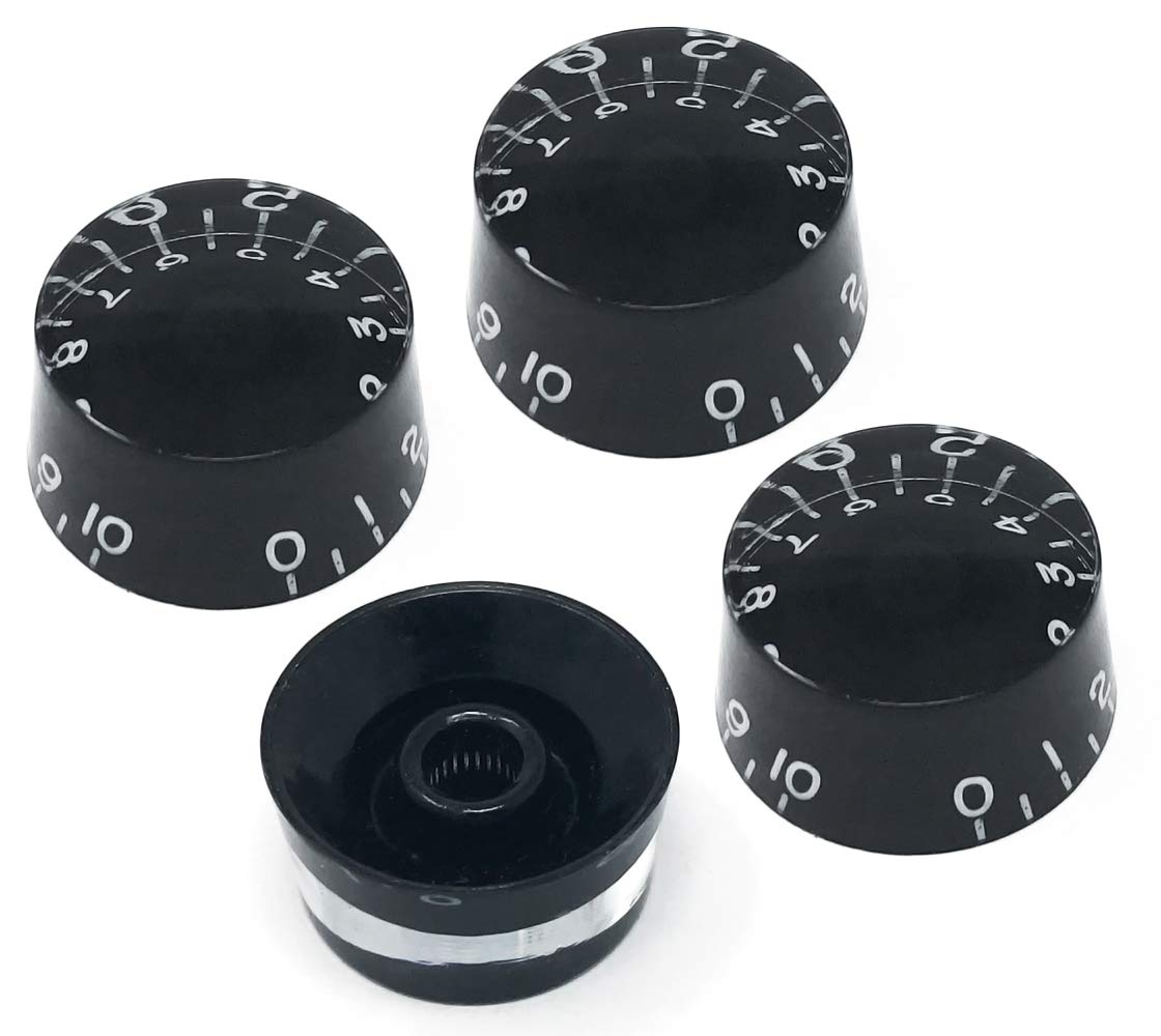 Vintage Forge Black Speed Knobs Compatible with Gibson Les Paul SG Electric Guitar (Set of 4) Fits 24 Fine-Spline USA (Imperial) Split Shaft Pots Recessed RS24US-BLK4