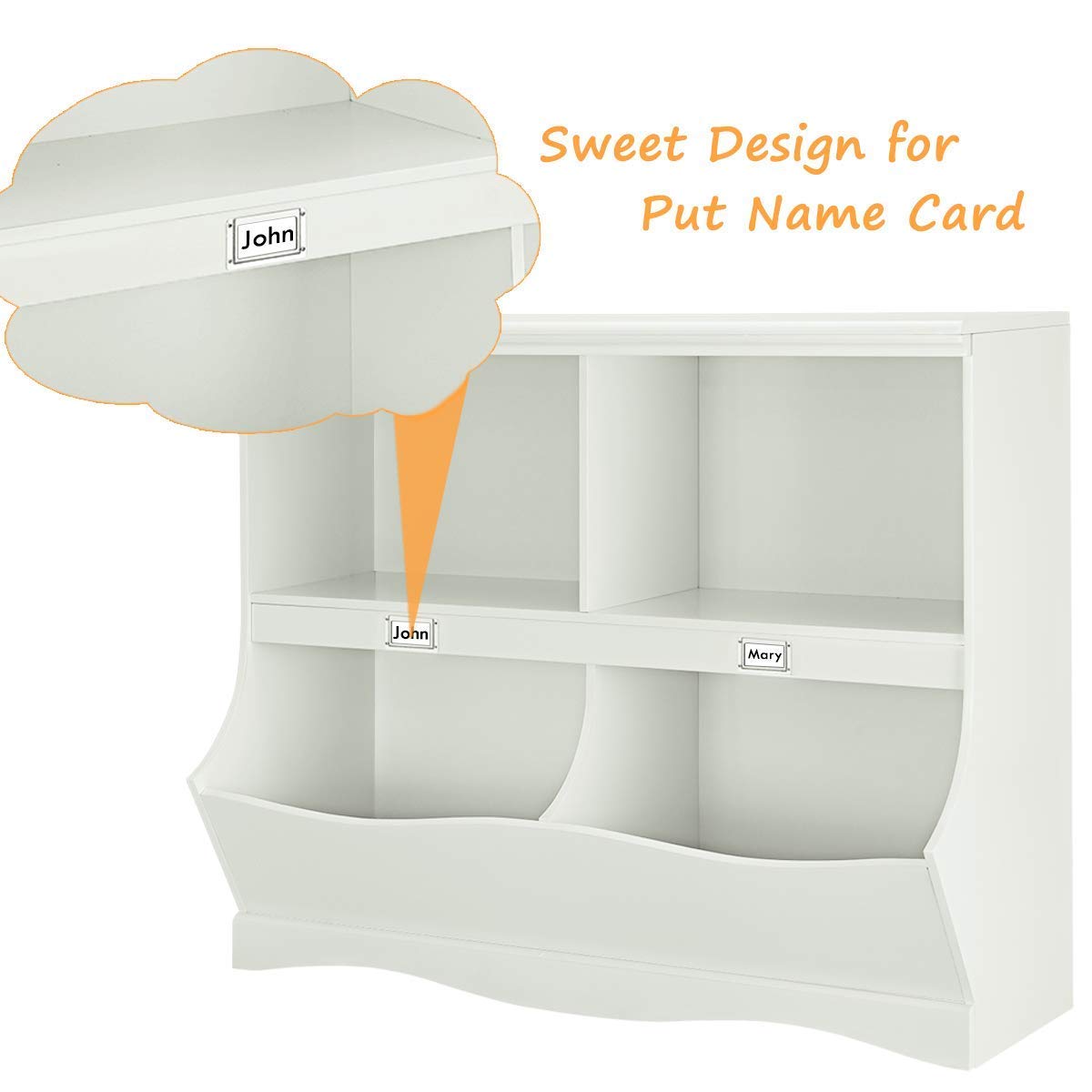 HOMGX Toy Storage Organizer, Open Kids Storage Cubby with 2 Shelves & 4 Bins, Multifunctional Toy Storage Cabinet for Nursery, Playroom(White)