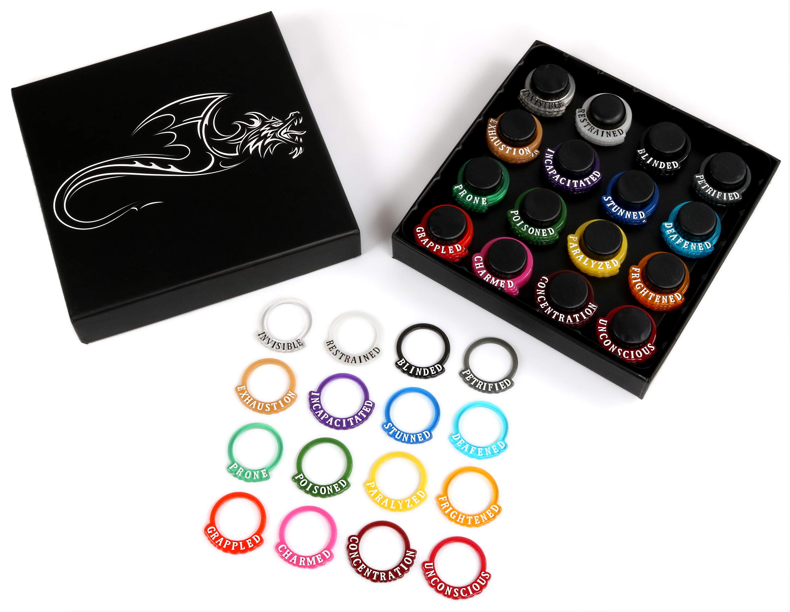 Chill Approach D&D Acrylic Condition Rings - D&D Condition Markers with Storage Case for Dungeons & Dragons, Pathfinder, and Other Tabletop RPG Miniatures, 64 Piece Set